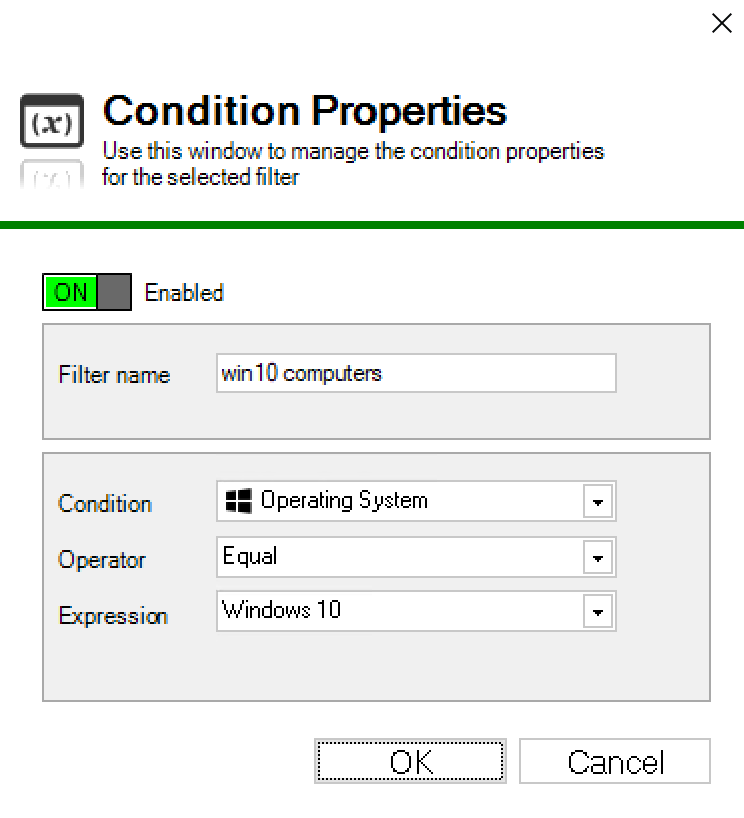 How to configure a filter with a condition - eProc Solutions
